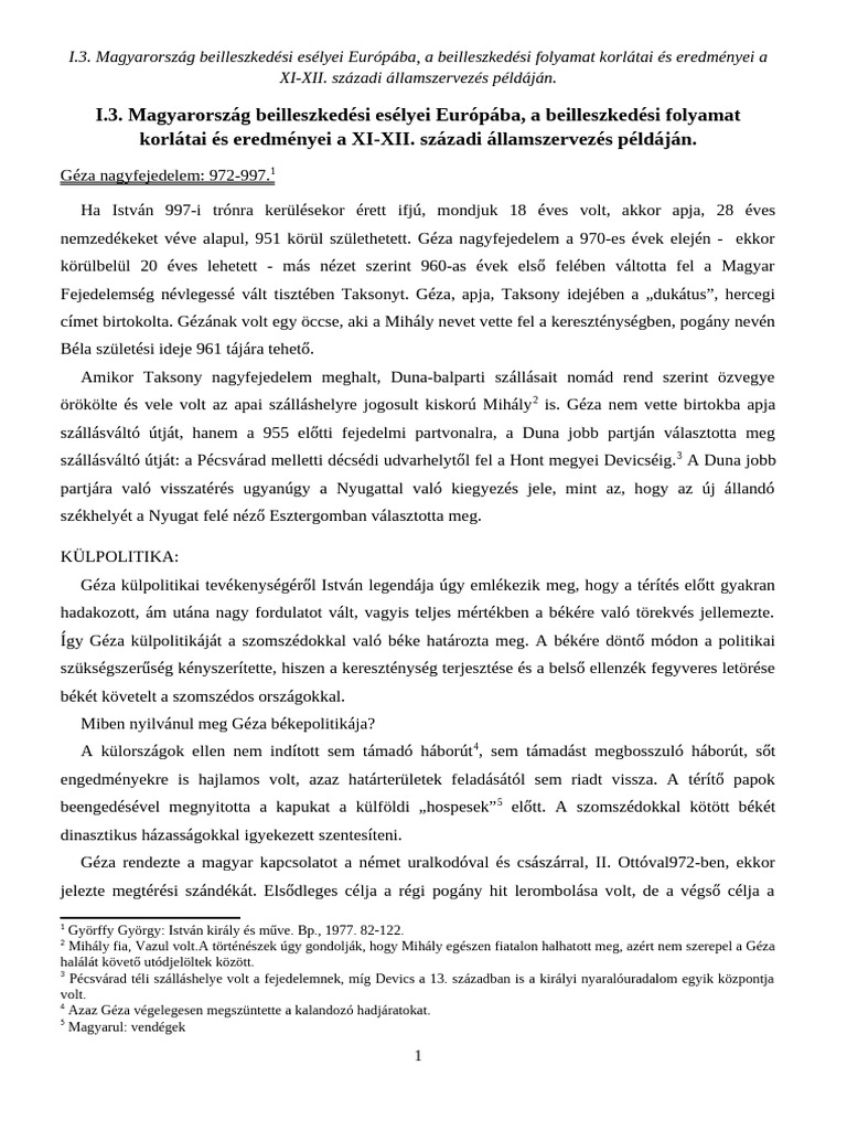 I.3. Magyarország Beilleszkedési Esélyei Európába, A Beilleszkedési Folyamat Korlátai És ...