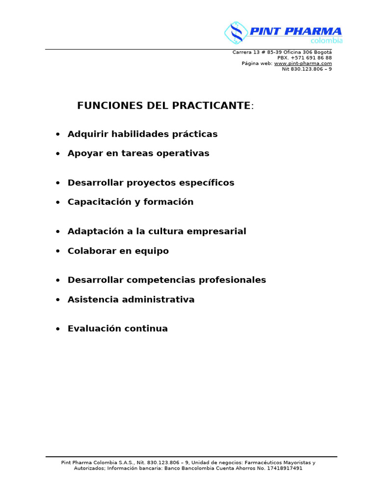 Funciones Del Practicante | PDF | Finanzas y dinero