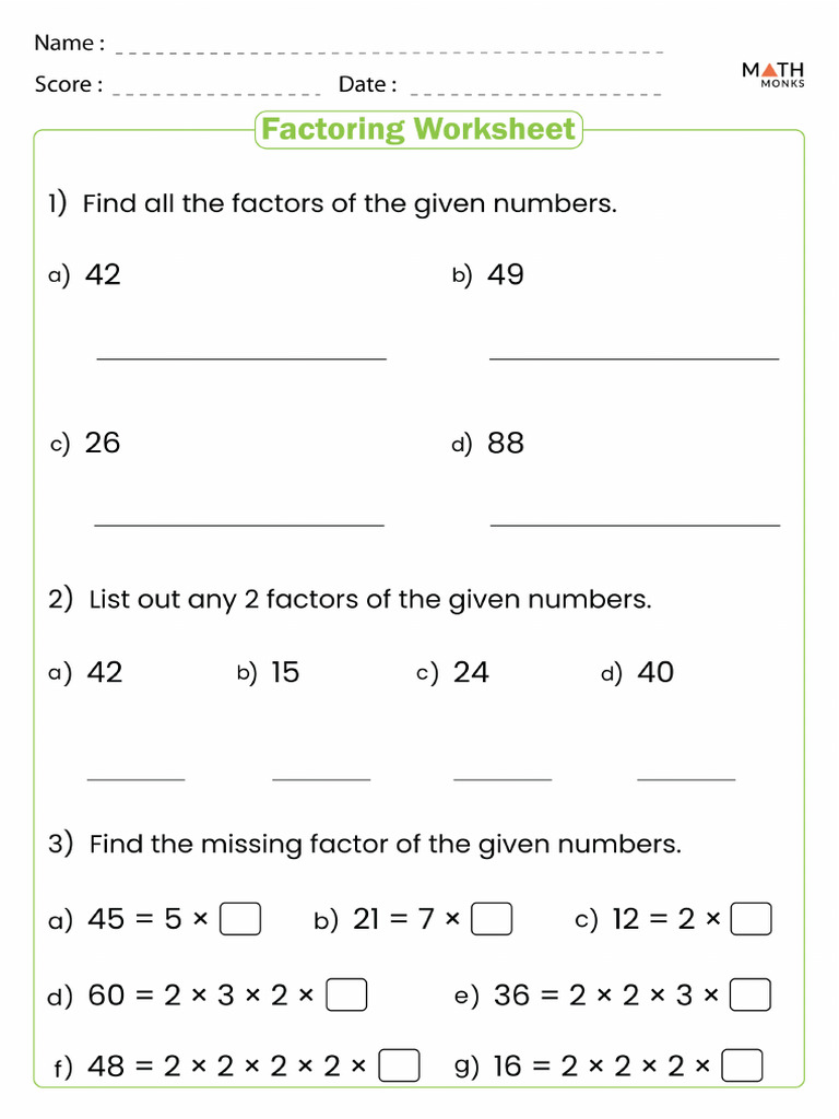 4th Grade Factors Worksheet | PDF