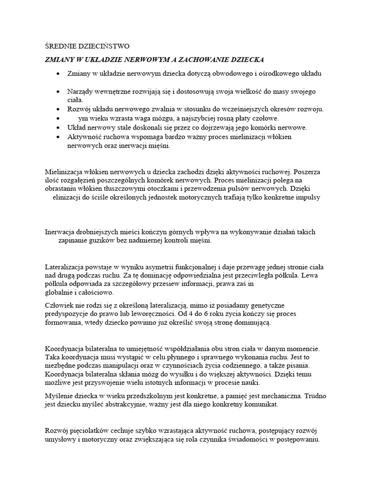 Średnie Dzieciństwo - Skrypt | PDF