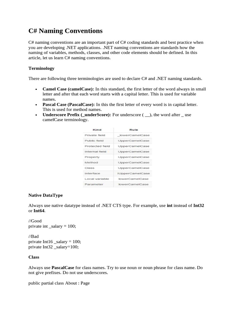 2.0 C# Naming Conventions | PDF | C Sharp (Programming Language) | Computer Programming