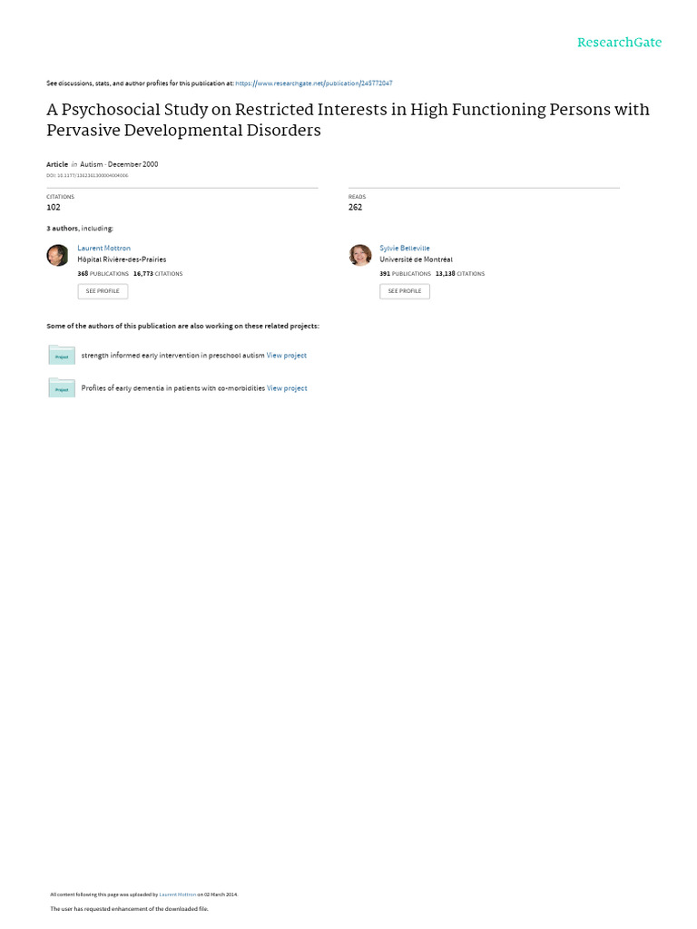 A Psychosocial Study On Restricted Interests in High - Autism | PDF