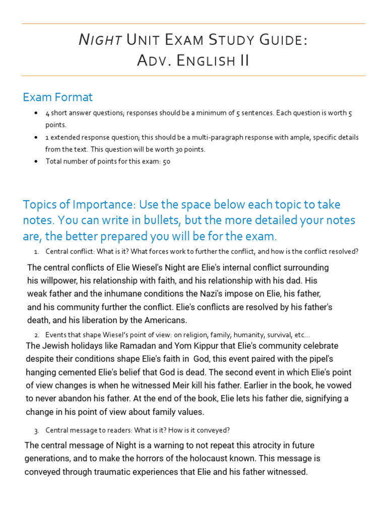 Ava Crowder - Night Unit Exam Study Guide Adv Eng II | PDF | Jews And ...