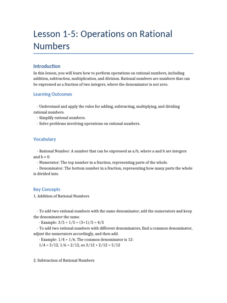 Rational Numbers Operations Guide | PDF | Rational Number | Division ...