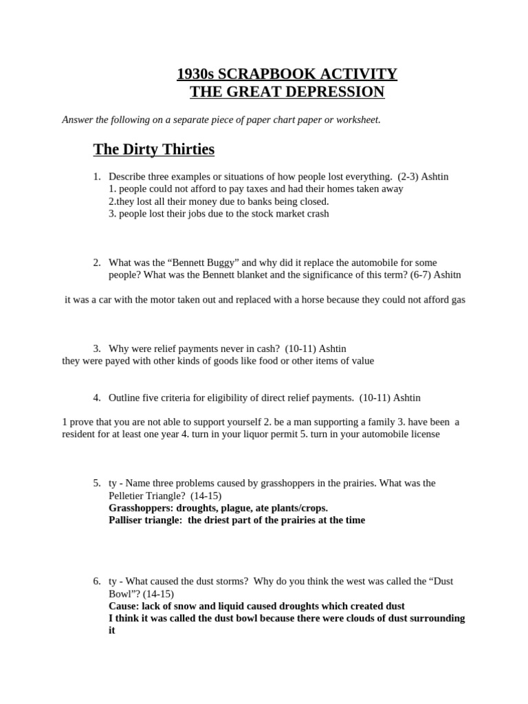 GR. 10 HISTORY - 1930s GREAT DEPRESSION SCRAPBOOK RESEARCH | PDF | Travel