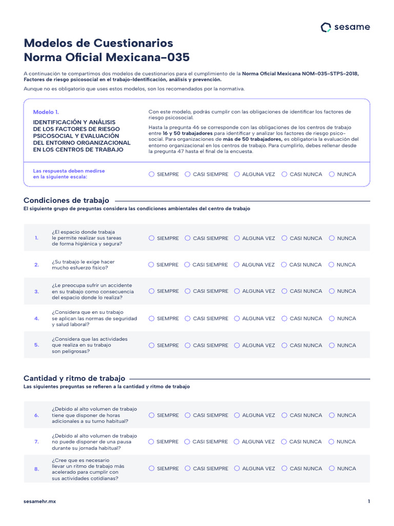 Plantilla Nom 035 Mexico | PDF | Tiempo de trabajo | Cuestionario