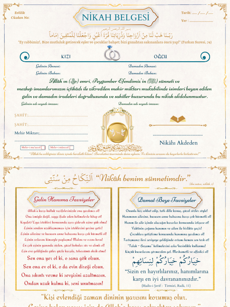 Nikah Akdi Belgesi - (Resmi Nikahtan Sonra) | PDF