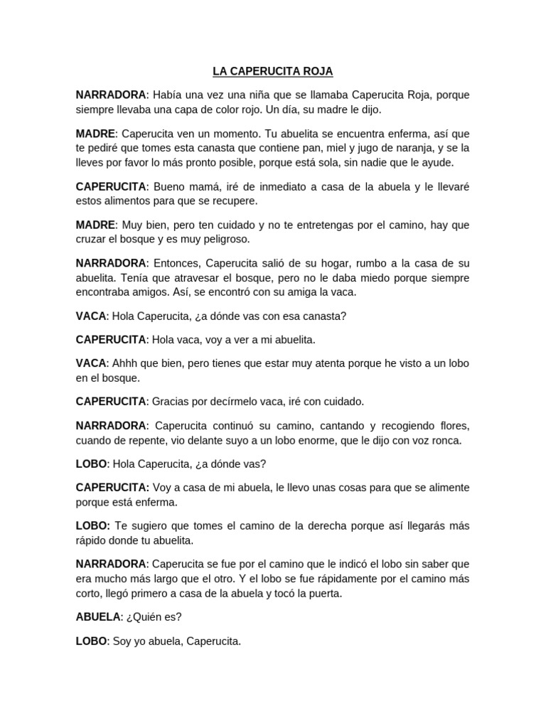 LA CAPERUCITA ROJA (Obra de Teatro) | PDF | Caperucita Roja