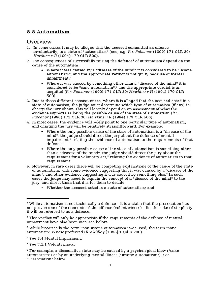 8.8 Automatism | PDF | Insanity Defense | Burden Of Proof (Law)