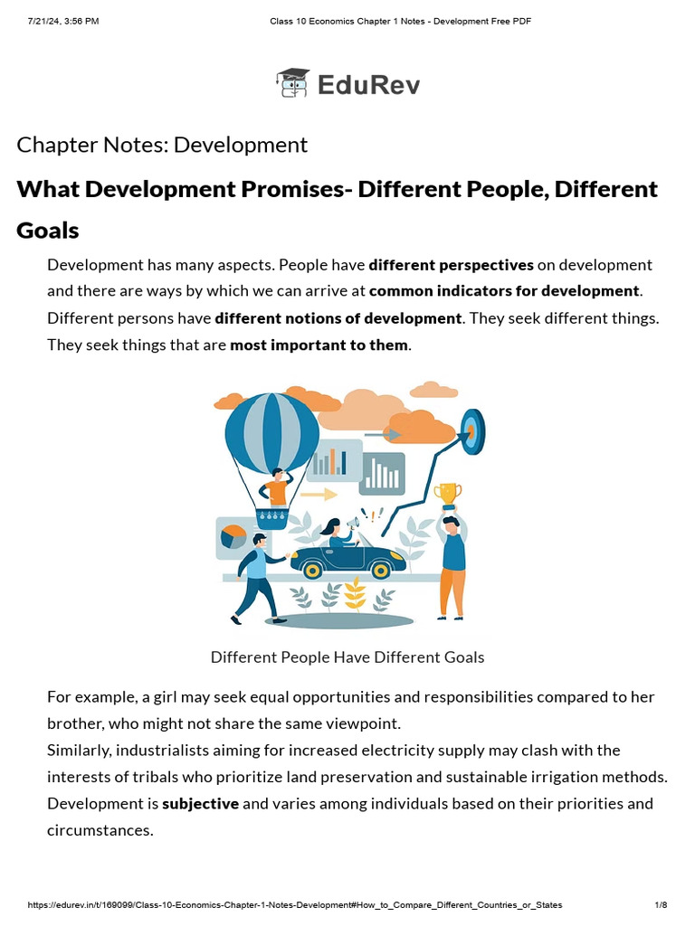 Class 10 Economics Chapter 1 Notes - Development Free PDF | PDF ...