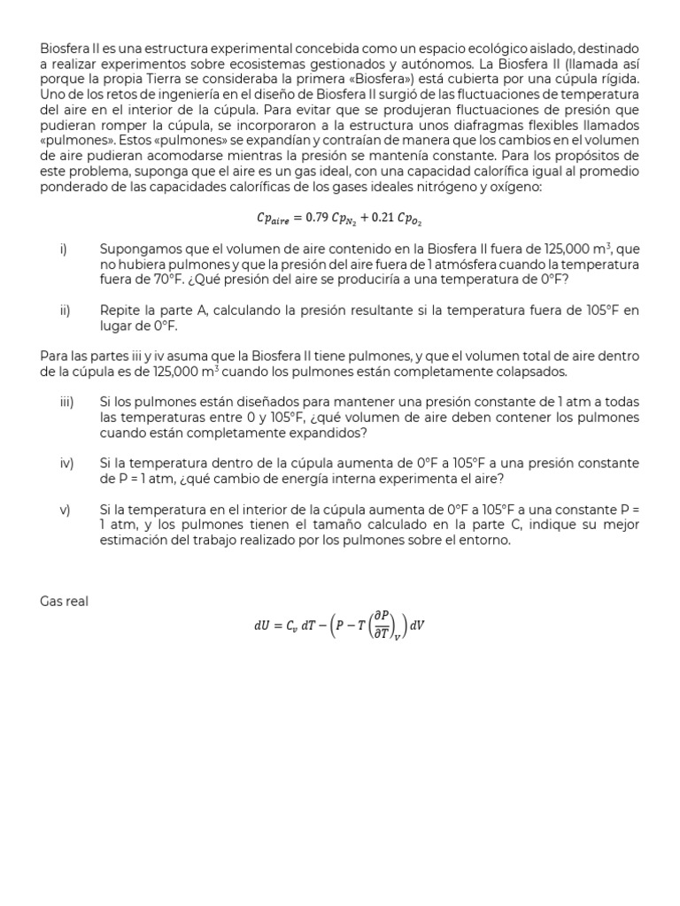 Análisis de Presión y Volumen en Biosfera II | PDF | Gases | Temperatura