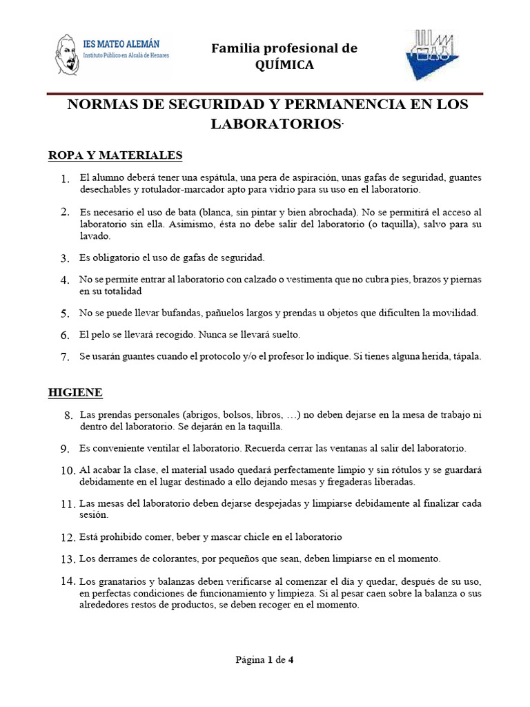Normas de Seguridad y Permanencia en El Labs 22-23 | PDF | Laboratorios | Agua