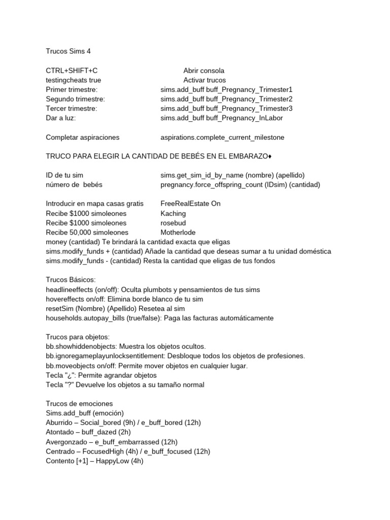 Trucos Sims 4 | PDF