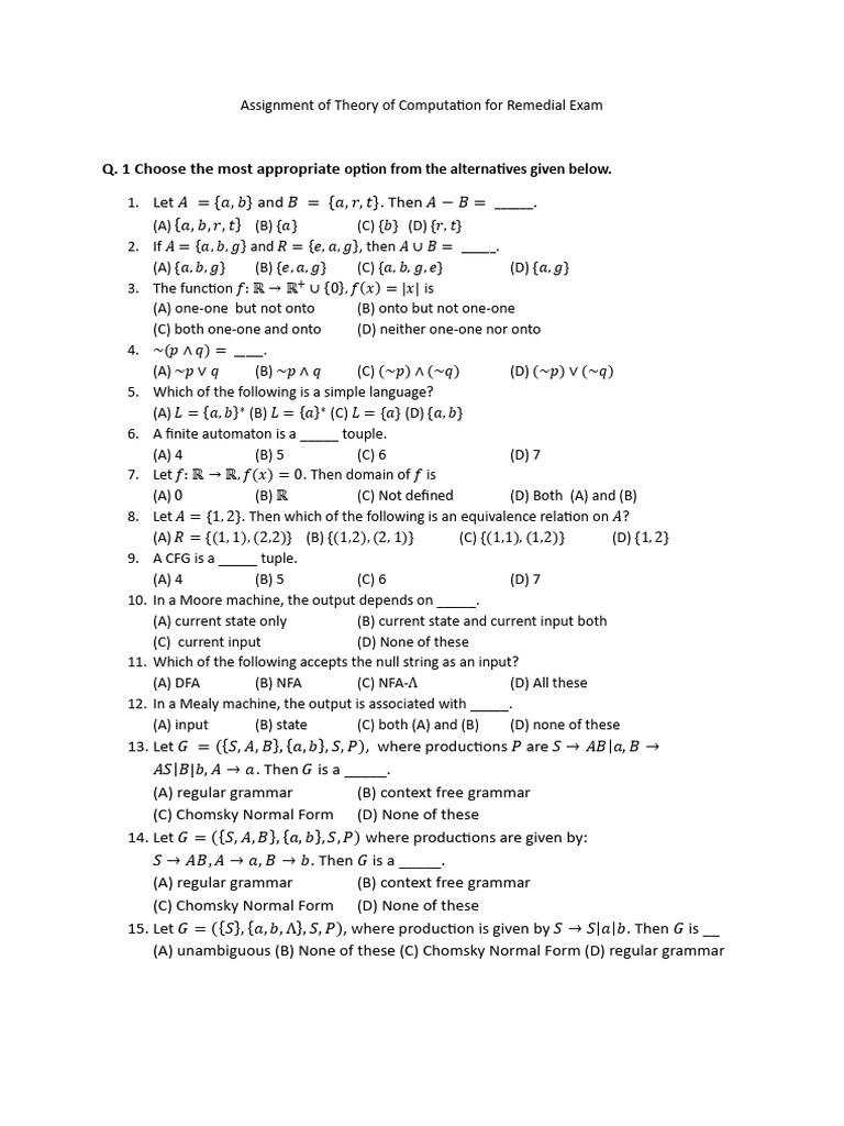 Toc Assignment For Remedial Exam Pdf Automata Theory Linguistics 5198