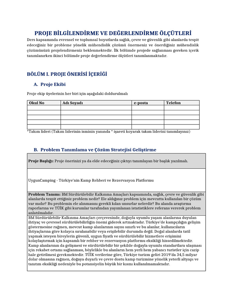 Proje Uygulama Formu-Y | PDF