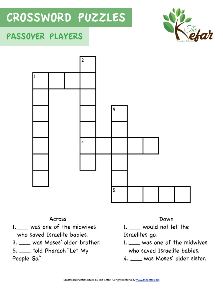 The Kefar Crossword Puzzle - Passover Players | PDF