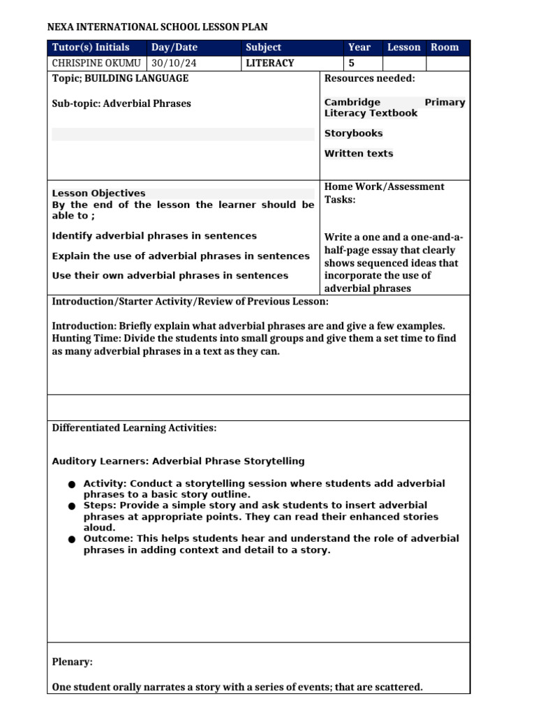 Year Five Literacy Lesson Plan | PDF
