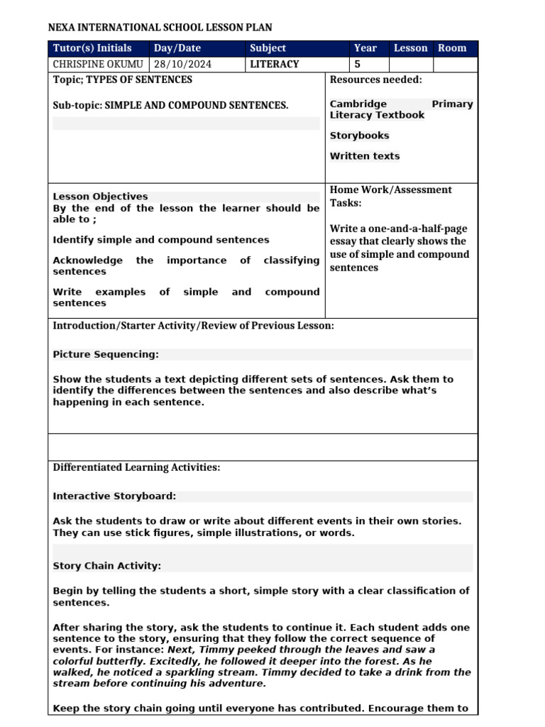 Literacy Year 5 Lesson Plan | PDF | Cognitive Science | Learning