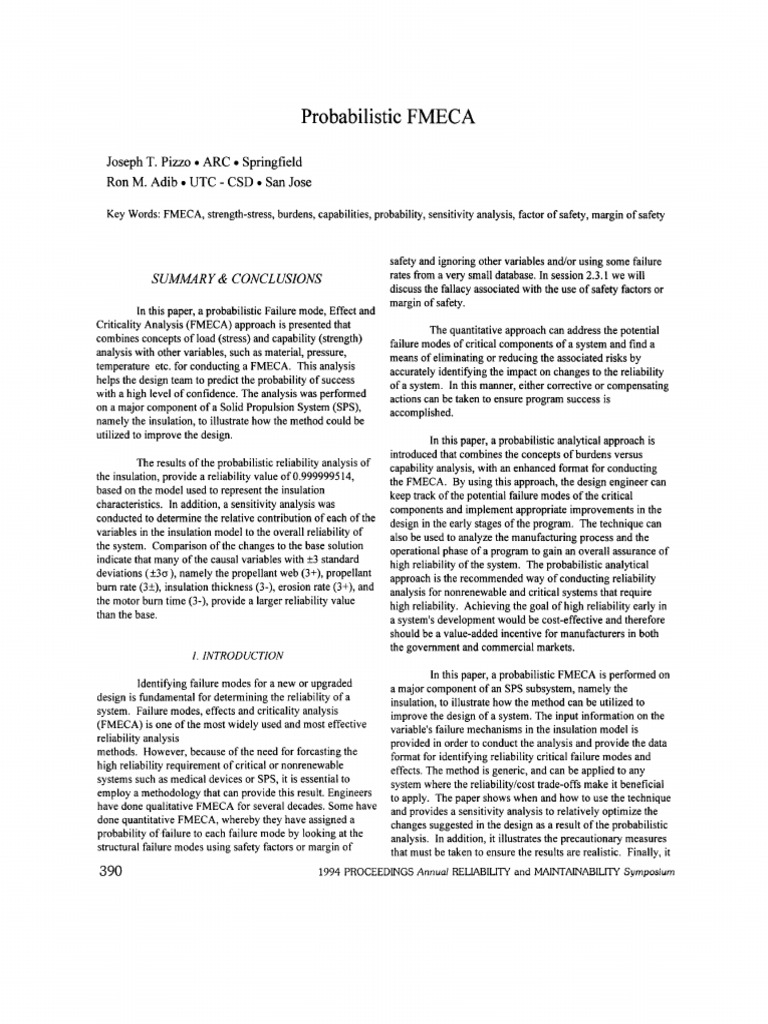 Probabilistic FMECA | PDF | Reliability Engineering | Probability Theory