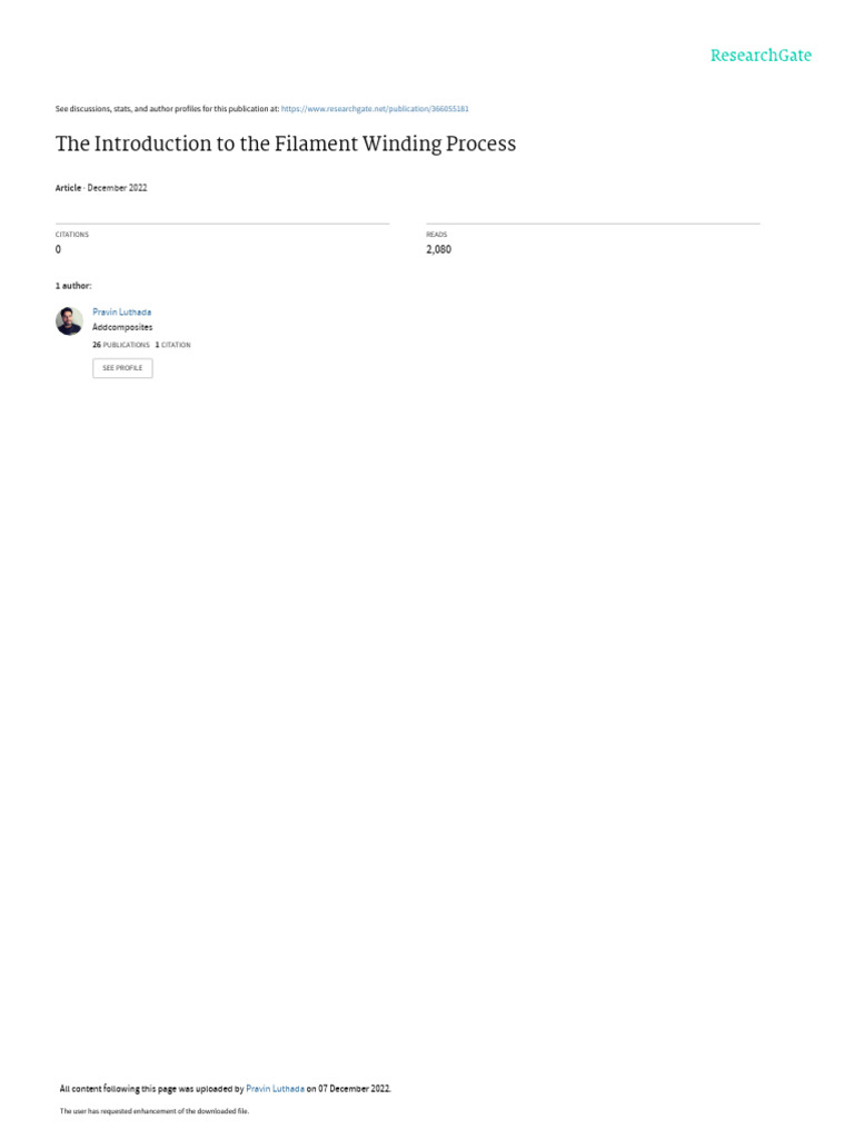 The Introduction To The Filament Winding Process | PDF | Composite ...