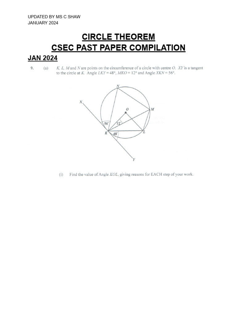 Circle Theorem Past Paper Worksheet | PDF Circle Theorem Past Paper Worksheet | PDF