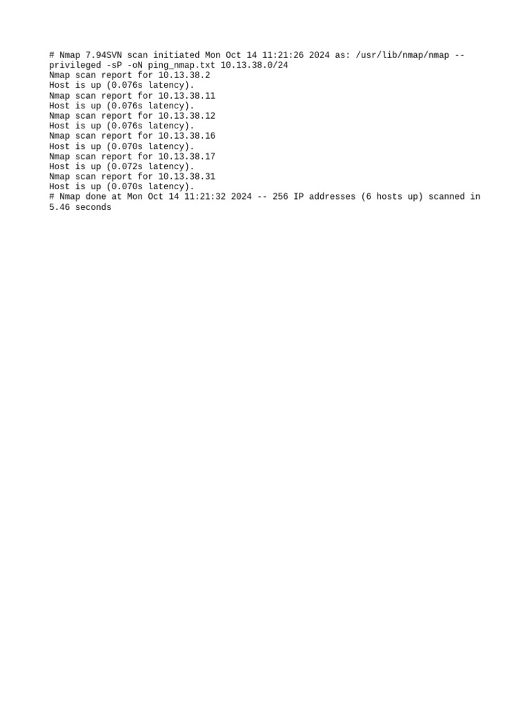 Nmap Ping Scan Results Summary | PDF