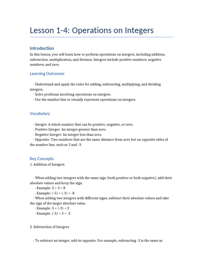 Integer Operations for Beginners | PDF | Multiplication | Division ...