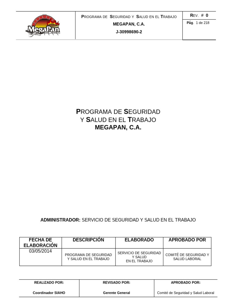 Programa de Seguridad y Salud Laboral MEGAPAN | PDF | Seguridad y salud ...