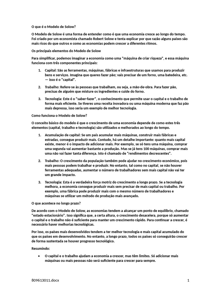 O Que É o Modelo de Solow | PDF | Crescimento econômico | Economia