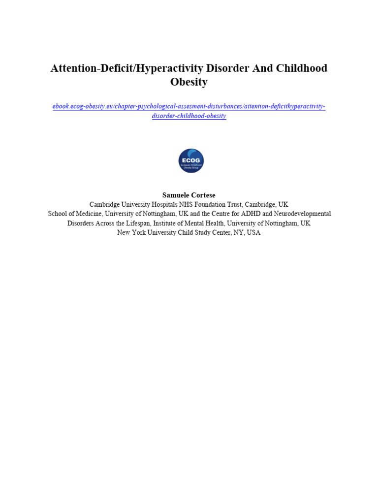 25.ECOG Obesity Ebook Attention Deficit Hyperactivity Disorder and Childhood Obesity | PDF ...