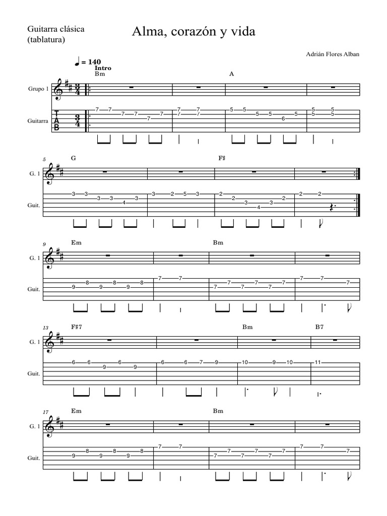 Alma Corazon y Vida-Guitarra Clasica (Tablatura) | PDF