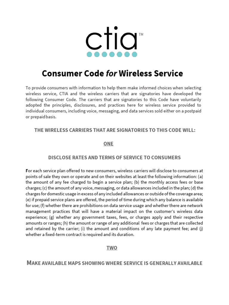 CTIA Consumer Code 2020 | PDF | Fee | Roaming