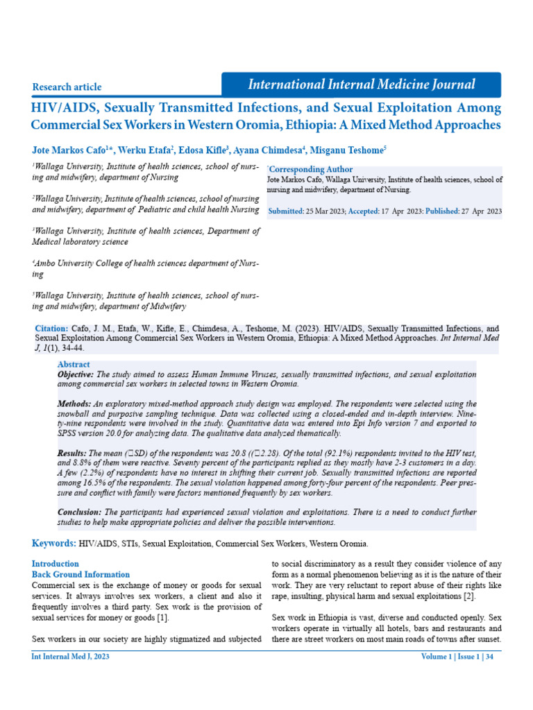 Hivaids Sexually Transmitted Infections and Sexual Exploitation Among ...