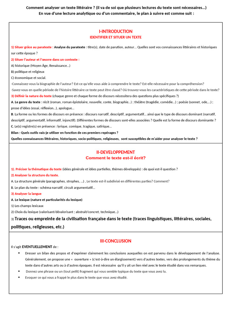 Guide d'analyse d'un texte littéraire | PDF | Romans | Sujet (Grammaire)