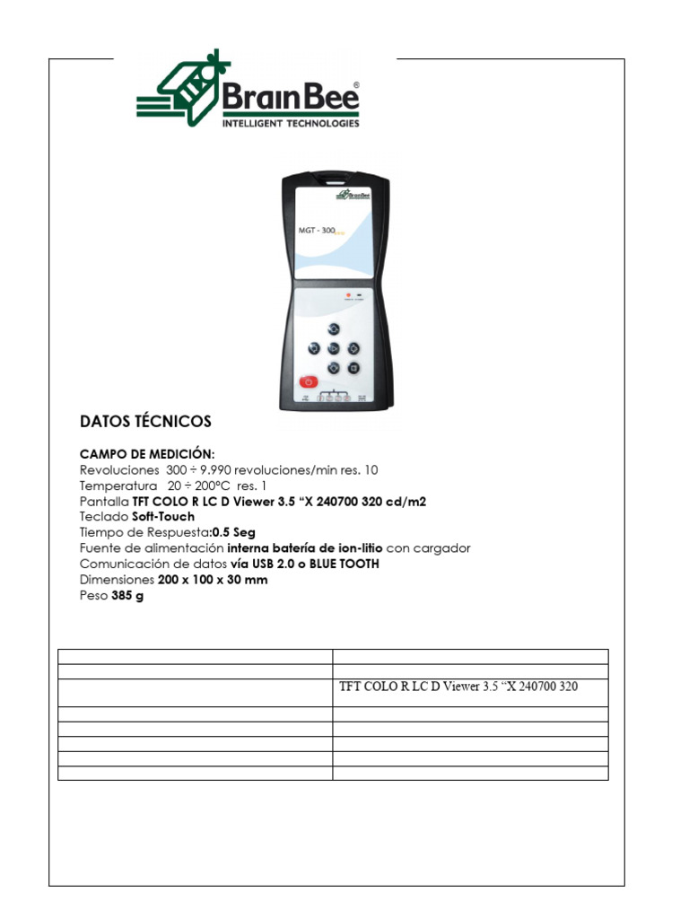Ficha Tecnica Conta Revoluciones Ref MGT300 Evo Marca Brainbee | PDF | Informática | Tecnología