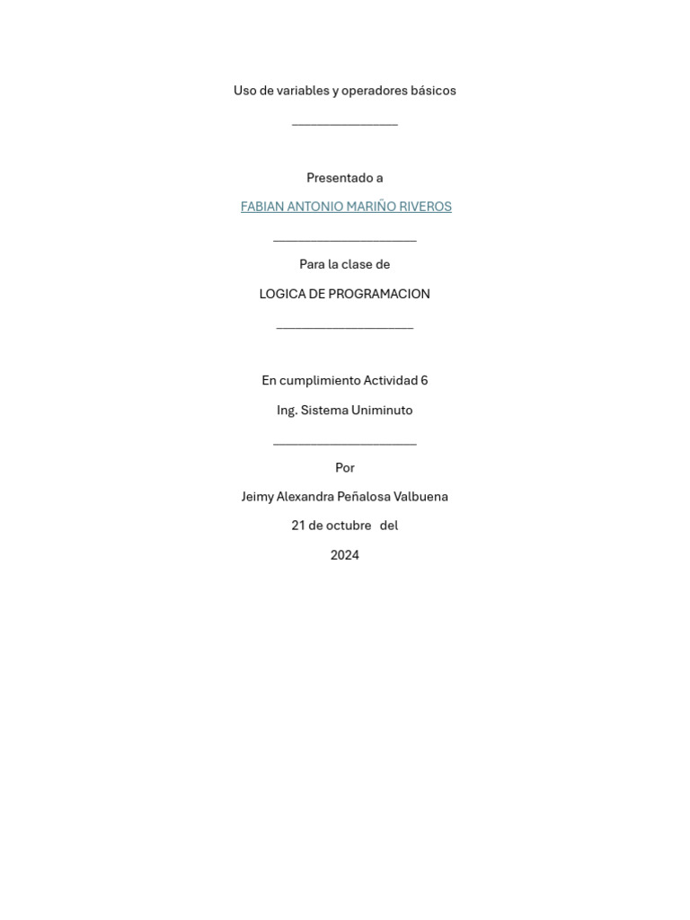 Introducción a Variables y Operadores | PDF | Métodos y materiales de ...