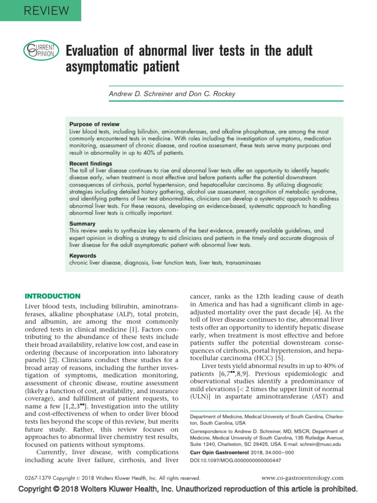 2018 Evaluation of Abnormal Liver Tests in The Adult Asymptomatic ...