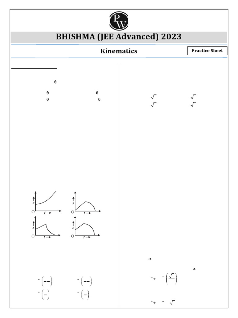 Kinematics - Practice Sheet - Bhishma JEE Advanced 2023 | PDF | Mechanics | Physical Phenomena