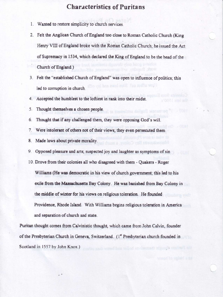 Puritan Notes Compressed | PDF | Puritans | Religious Belief And Doctrine