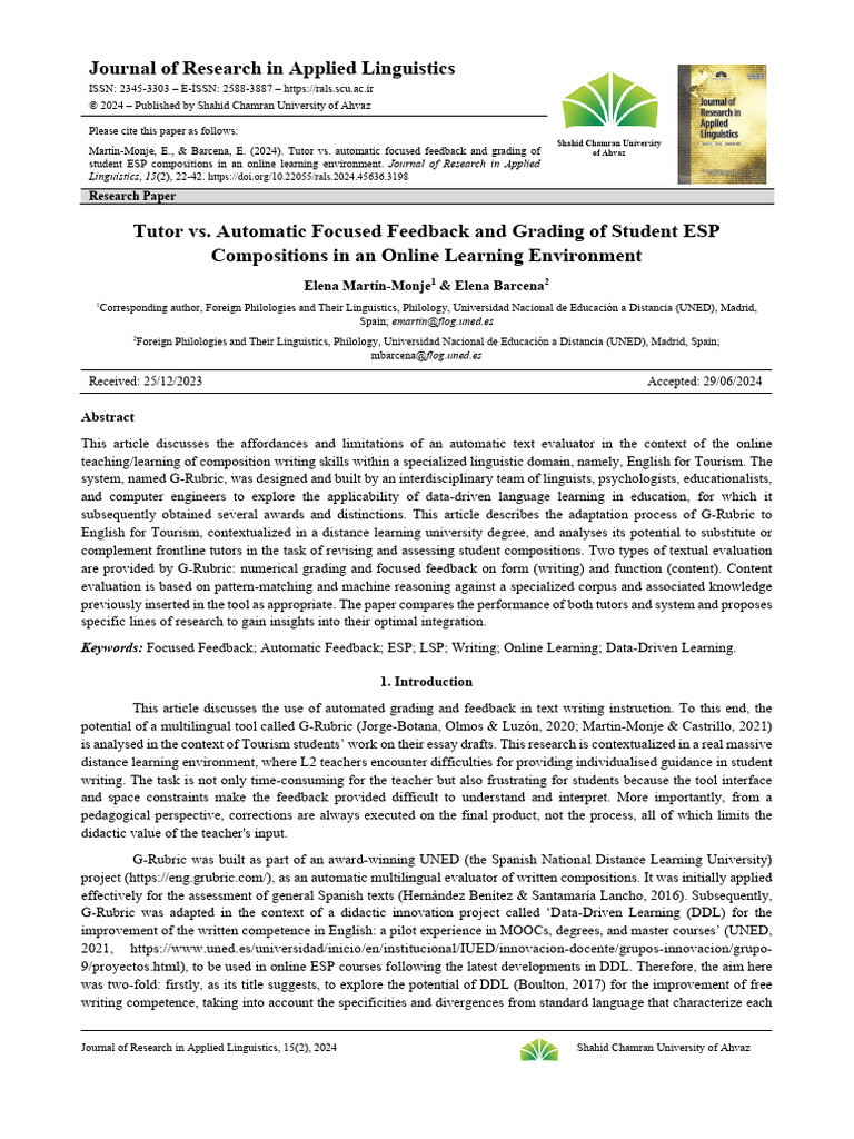 RALS - Volume 15 - Issue 2 - Pages 22-42 | PDF | Rubric (Academic) | Linguistics