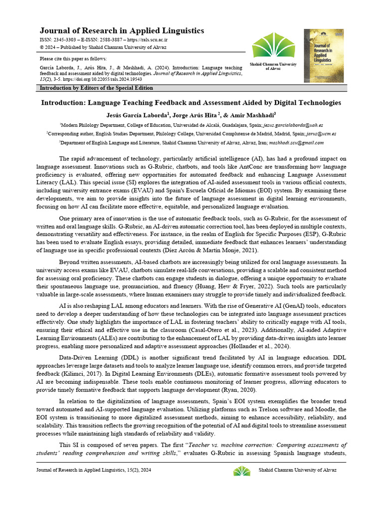 RALS - Volume 15 - Issue 2 - Pages 3-5 | PDF | Educational Assessment | Teachers