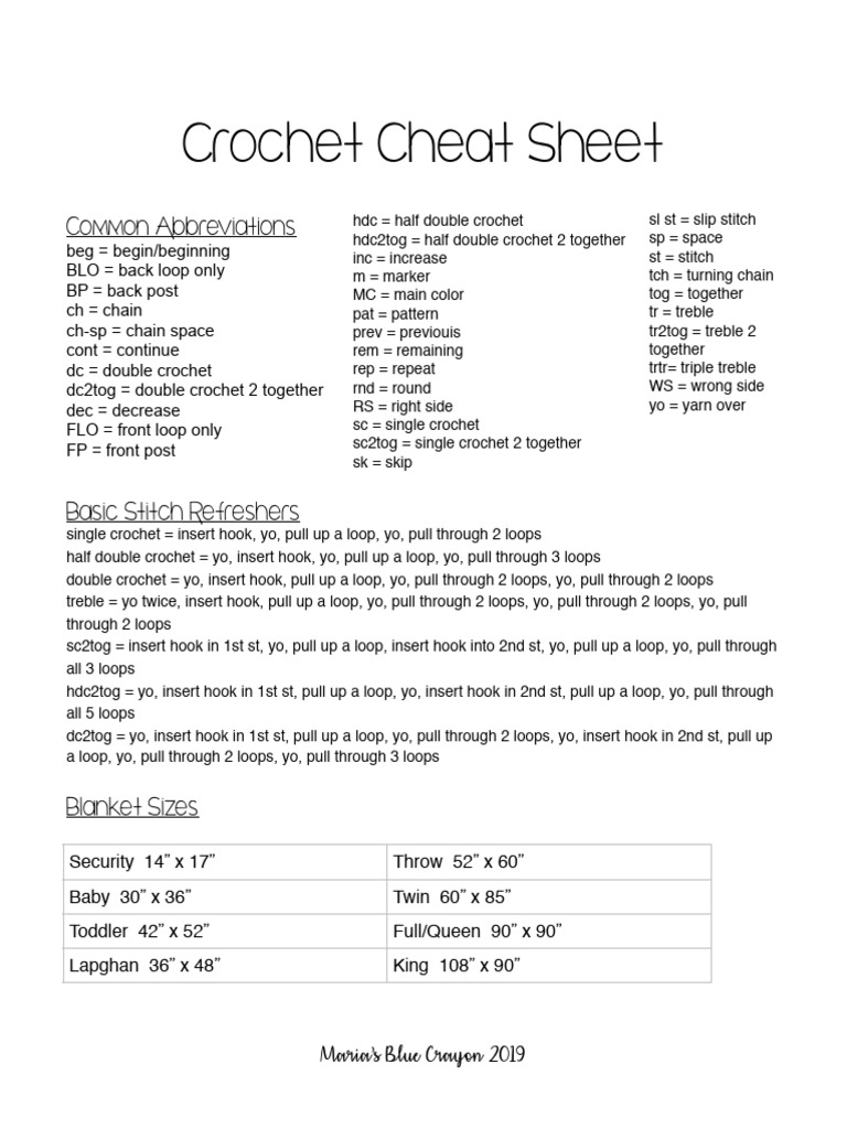 Maria's Blue Crayon 2019 Crochet Cheat Sheet | PDF | Crochet | Handicrafts