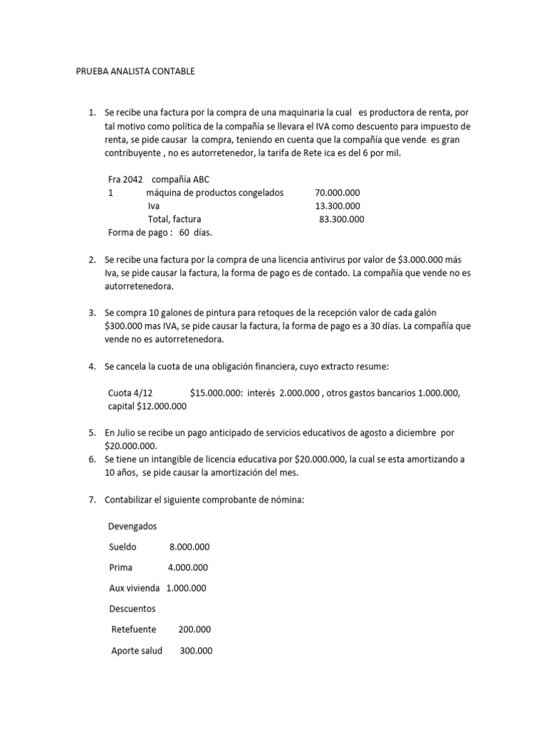 PRUEBA Auxiliar Contable | PDF | Tarjeta de crédito | Factura