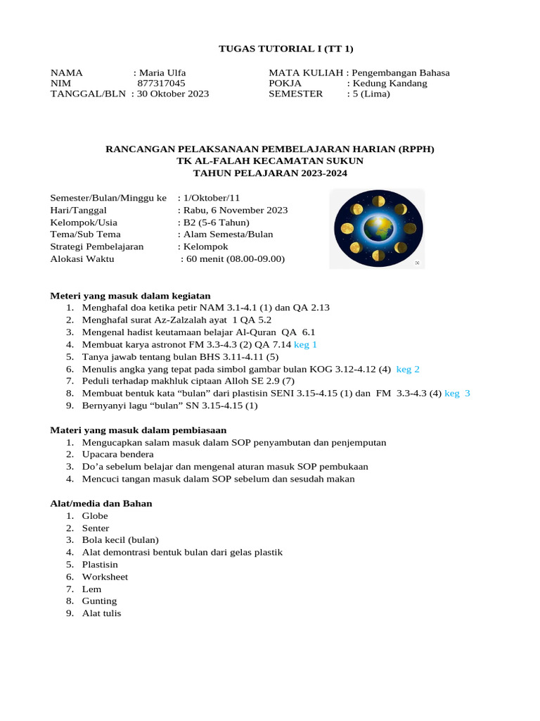Contoh RPPH Maria Ulfa (Dari Dosen) | PDF