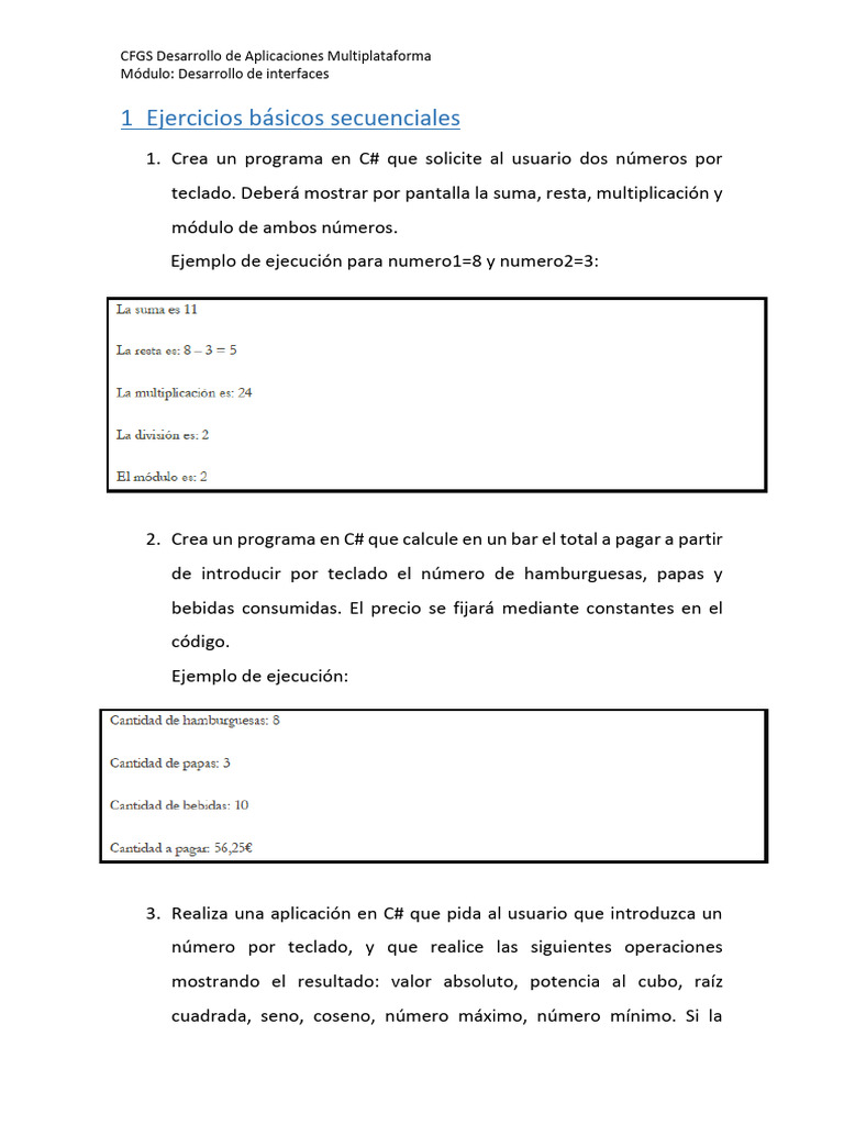 Ejercio 1 - Básicos Secuenciales | PDF | C Sharp (lenguaje de programación) | Ingeniería de software