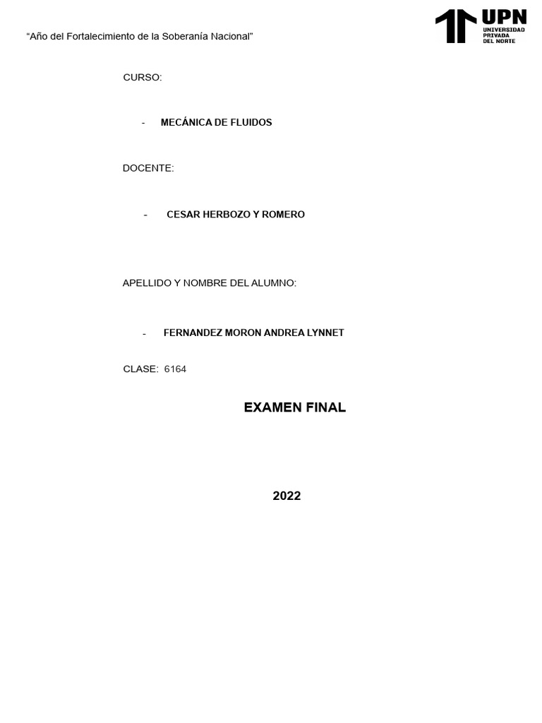 Examen Final - MECANICA DE FLUIDOS | PDF | Estudios de idiomas extranjeros