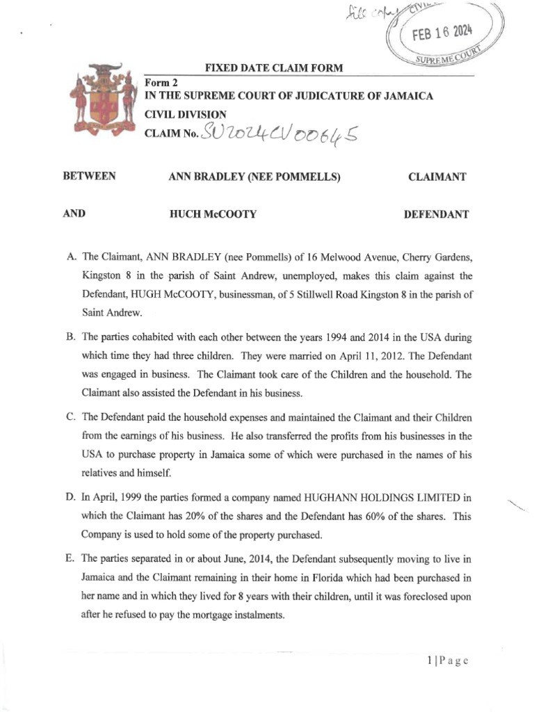 B352-22 Fixed Date Claim Form Filed 16-2-2024 | PDF