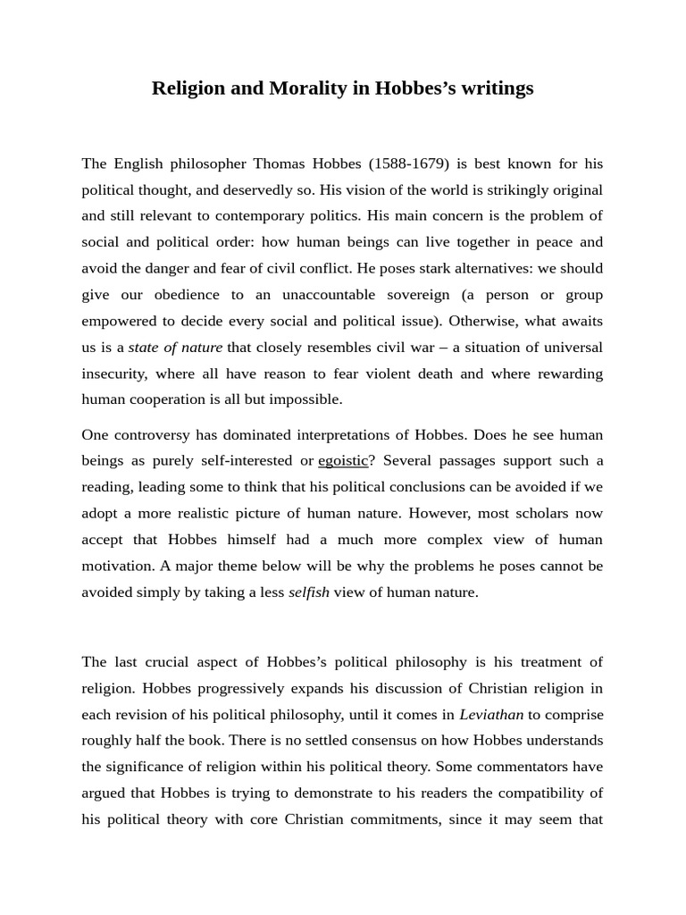 Religion and Morality in Hobbes's Writings | PDF | Thomas Hobbes ...