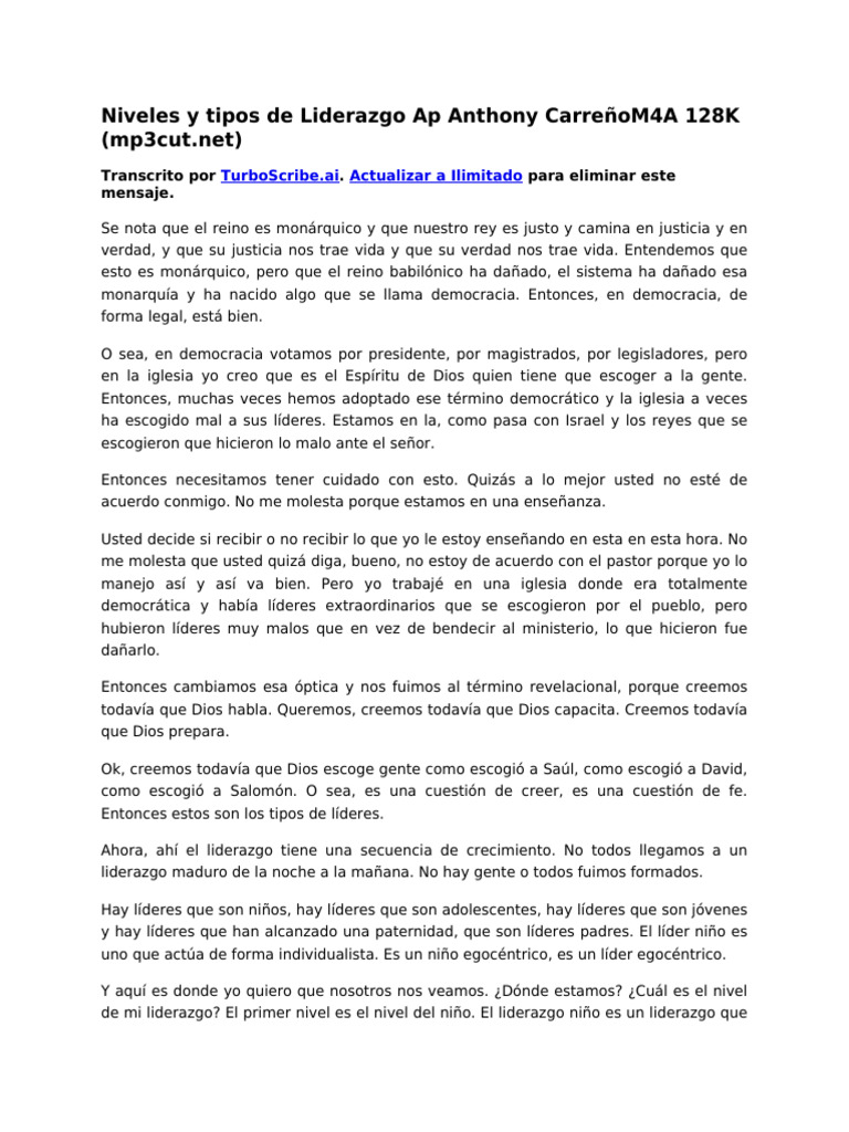 Niveles de Liderazgo según Anthony Carreño | PDF | Dios el padre ...