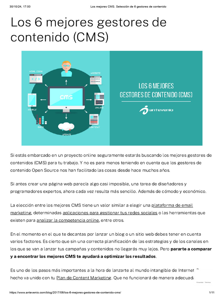 Los Mejores CMS. Selección de 6 Gestores de Contenido - 050138 | PDF | Word Press | Informática
